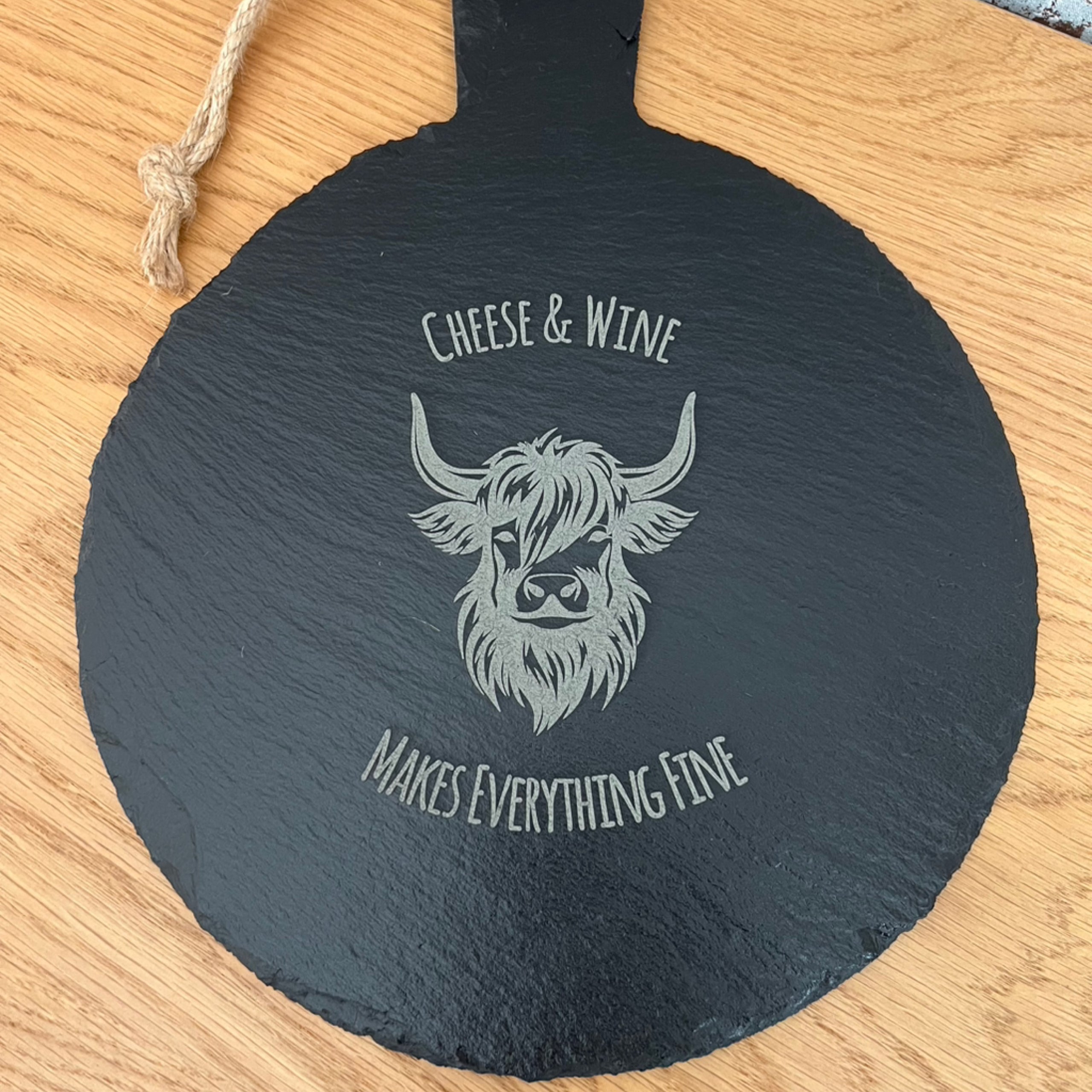 Laser engraved highland cow design slate cheeseboard ...